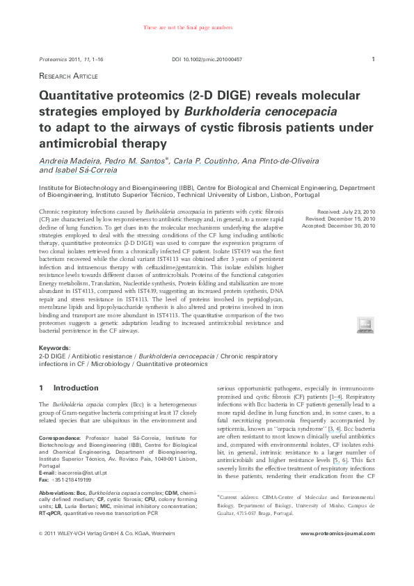 (PDF) Quantitative proteomics (2-D DIGE) reveals molecular strategies employed by Burkholderia ...