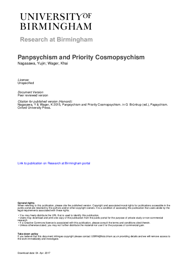 (PDF) Panpsychism and Priority Cosmopsychism