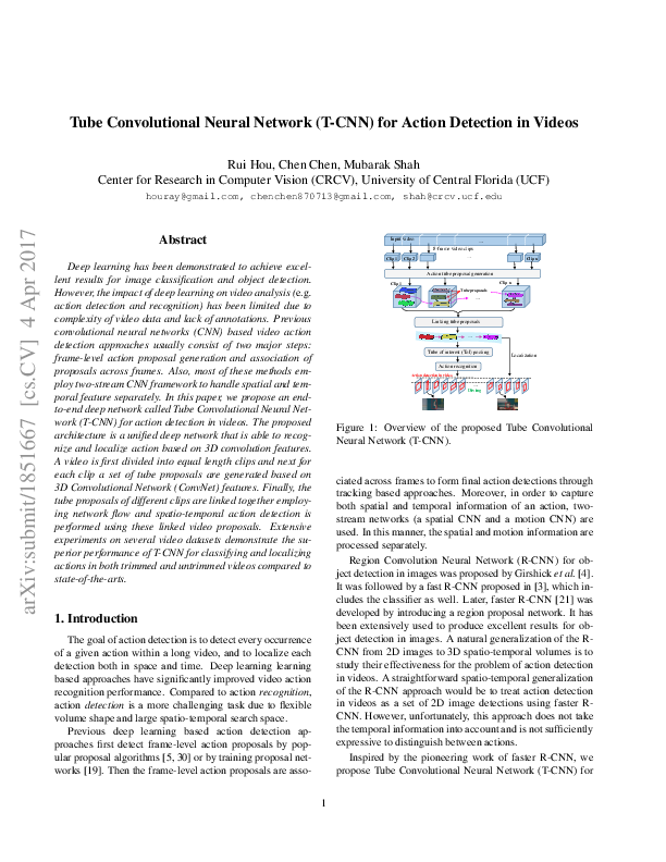 Pdf Tube Convolutional Neural Network T Cnn For Action Detection In Videos