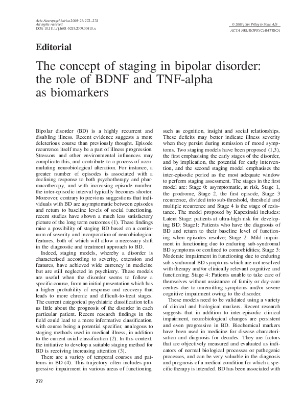 (PDF) The concept of staging in bipolar disorder: the role of BDNF and ...