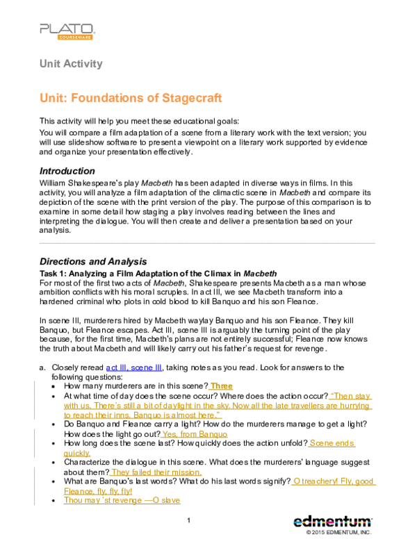 (DOC) Unit: Foundations of Stagecraft
