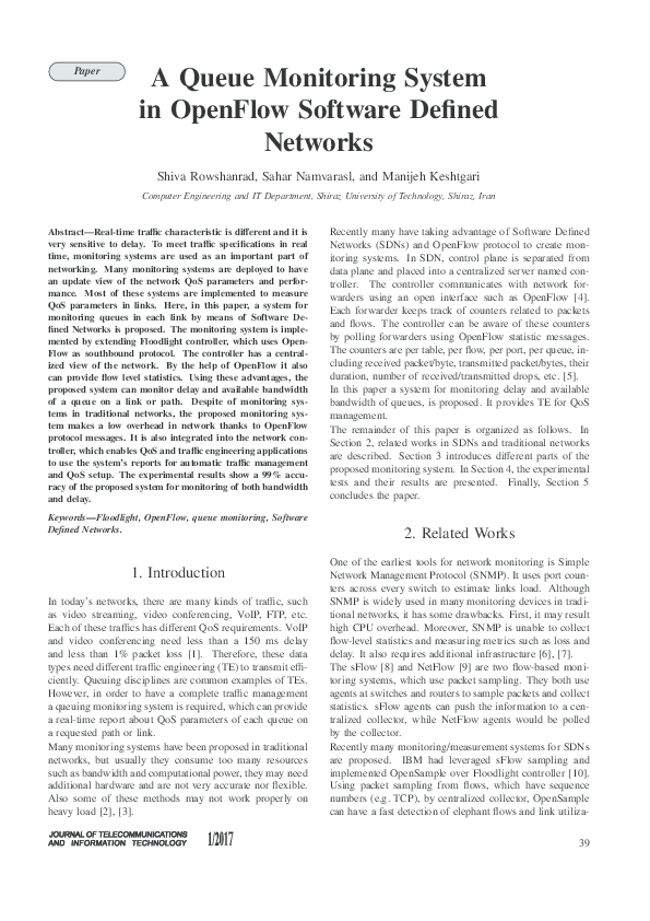 (PDF) A Queue Monitoring System in OpenFlow Software Defined Networks