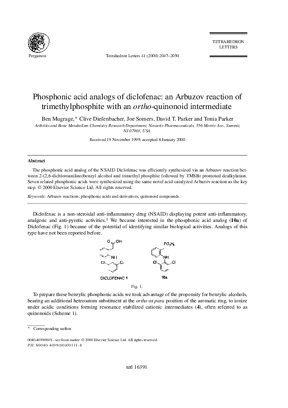 (PDF) Phosphonic acid analogs of diclofenac: an Arbuzov reaction of ...