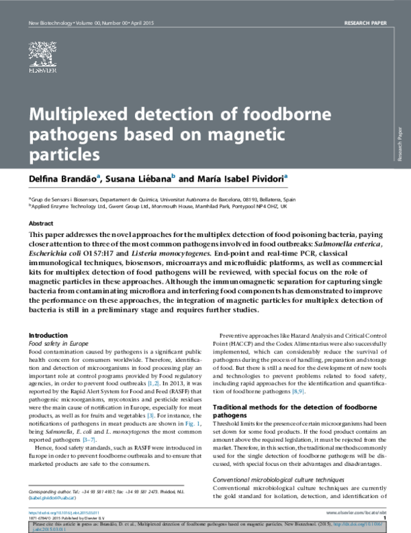 (PDF) Multiplexed detection of foodborne pathogens based on magnetic particles