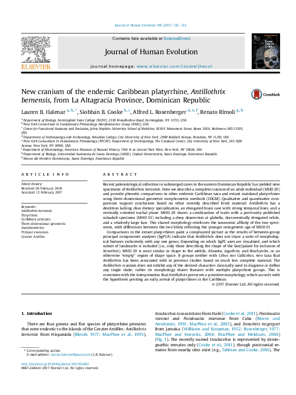 (PDF) Halenar, Cooke, Rosenberger, and Rimoli. (2017) New cranium of ...