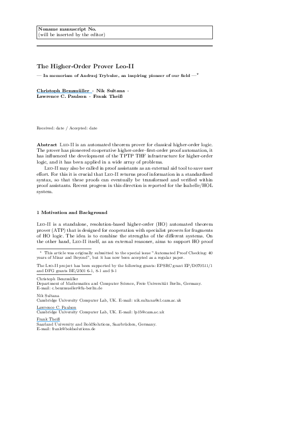 (PDF) The Higher-Order Prover Leo-II
