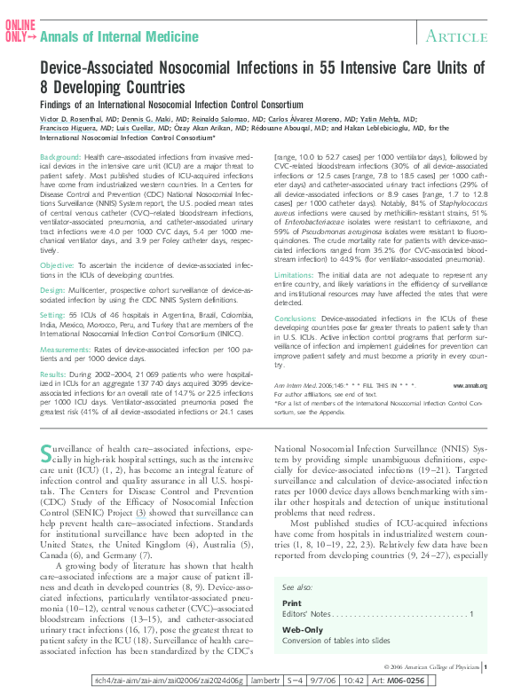 (PDF) Device-Associated Nosocomial Infections in 55 Intensive Care ...