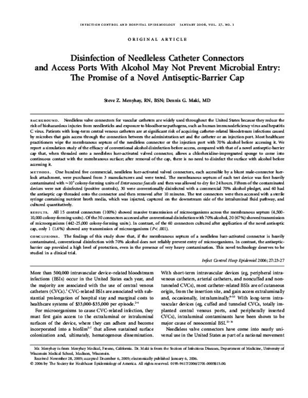 (PDF) Disinfection of Needleless Catheter Connectors and Access Ports ...