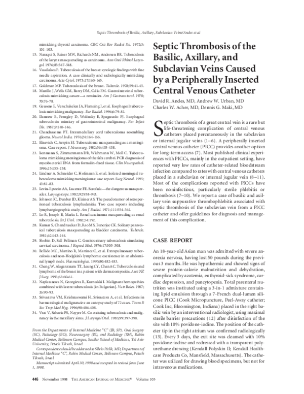 (PDF) Septic thrombosis of the basilic, axillary, and subclavian veins ...