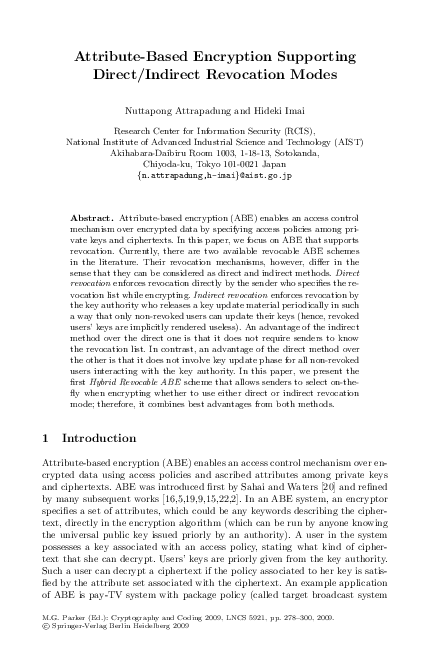 (PDF) Attribute-Based Encryption Supporting Direct/Indirect Revocation Modes