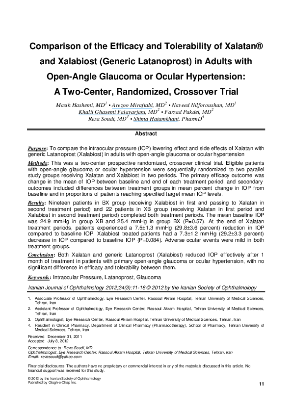 (PDF) Comparison of the Efficacy and Tolerability of Xalatan® and ...