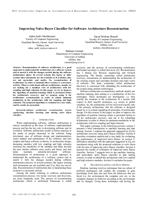 (PDF) Improving Naïve Bayes classifier for software architecture reconstruction