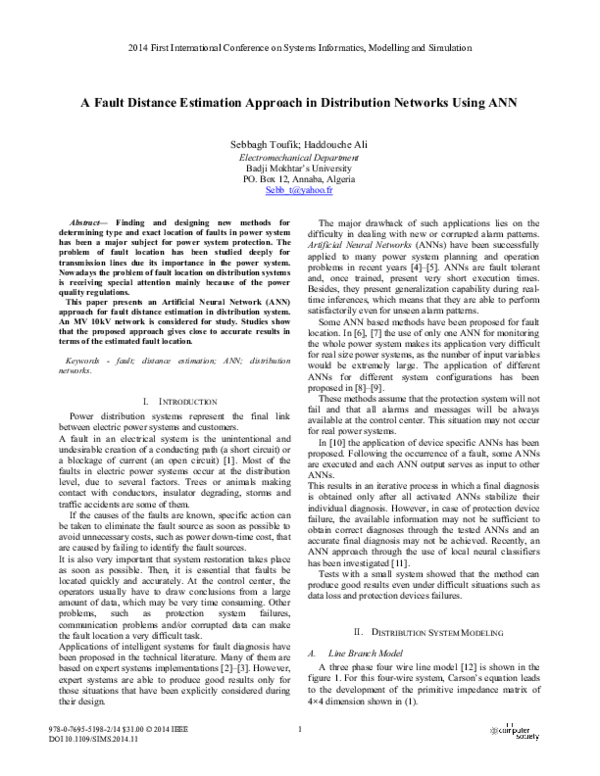 Pdf A Fault Distance Estimation Approach In Distribution Networks