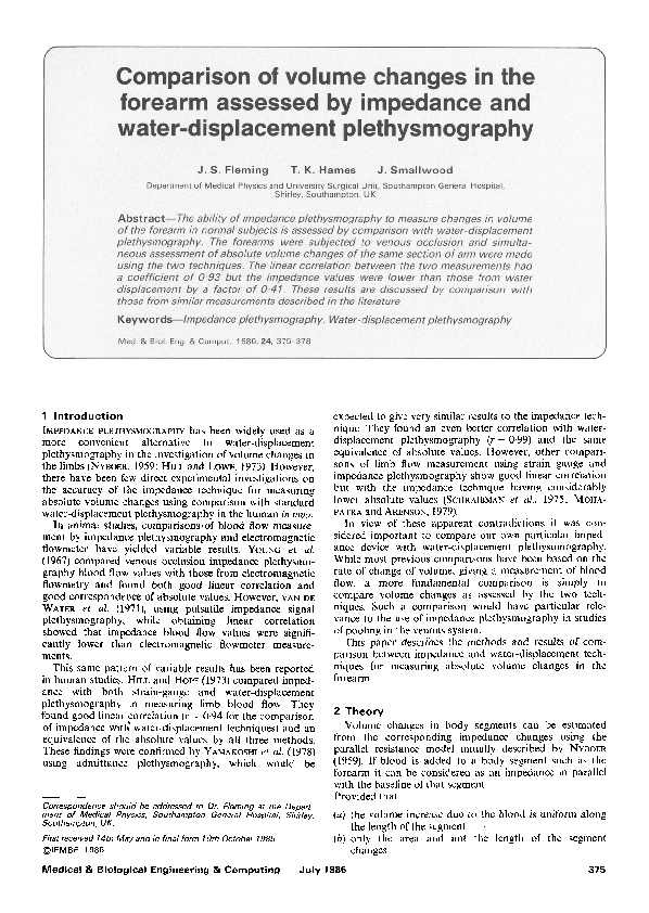 (PDF) Comparison of volume changes in the forearm assessed by impedance ...