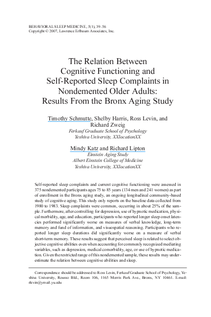 (PDF) The Relation Between Cognitive Functioning and Self-Reported Sleep Complaints in ...
