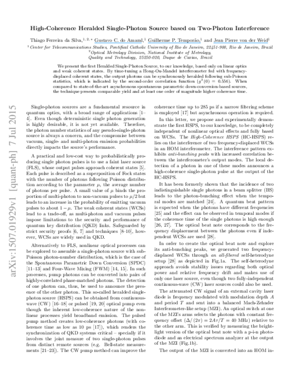 (PDF) High-Coherence Heralded Single-Photon Source based on Two-Photon ...