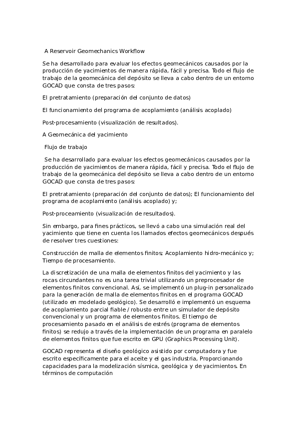 Doc Reservoir Geomechanics Workflow