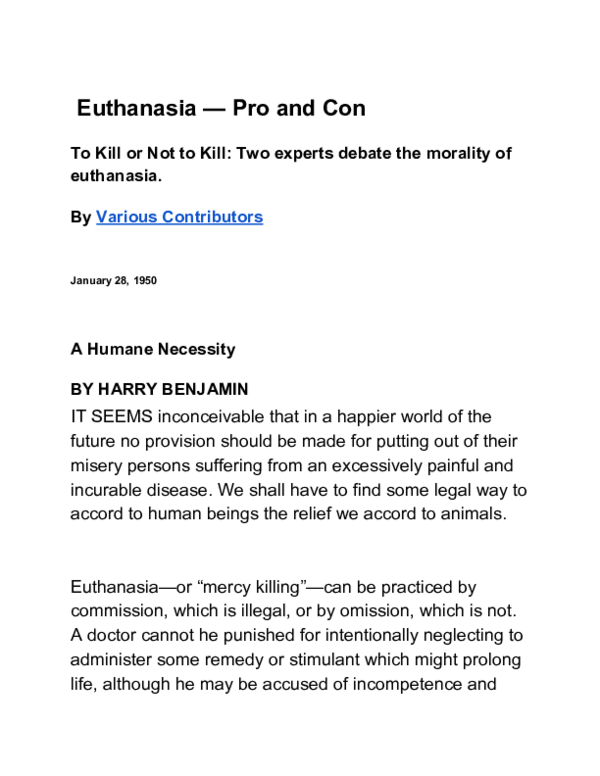 (PDF) Euthanasia — Pro and Con A Humane Necessity
