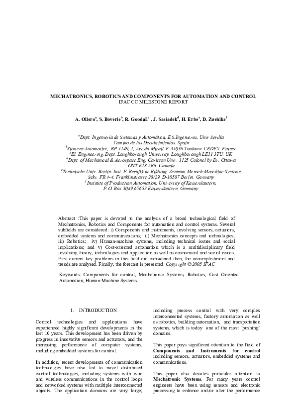 (PDF) Mechatronics, Robotics and Components for Automation and Control ...
