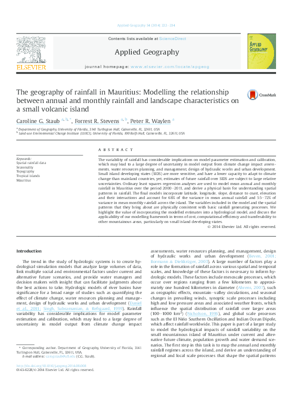 (PDF) The geography of rainfall in Mauritius: Modelling the ...