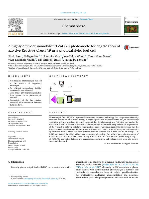 (PDF) A highly efficient immobilized ZnO/Zn photoanode for degradation of azo dye Reactive Green ...