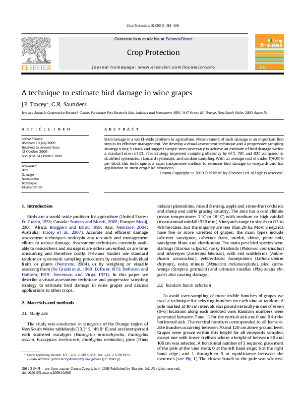 (PDF) A technique to estimate bird damage in wine grapes