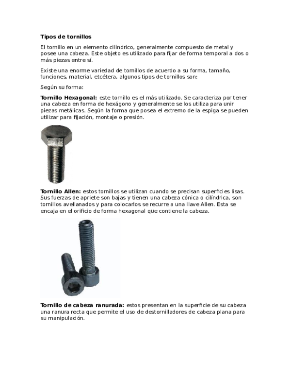 (DOC) Tipos de tornillos
