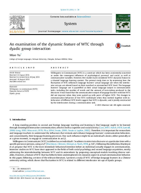 (PDF) An examination of the dynamic feature of WTC through dyadic group interaction