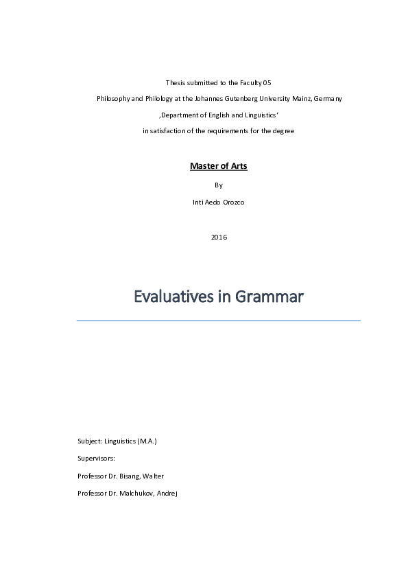 Evaluatives in Grammar MA thesis draft. Published by Limcon EU 2016