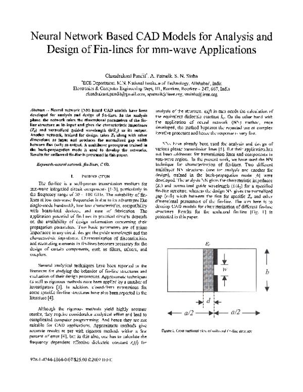Pdf Neural Network Based Cad Models For Analysis And Design Of Fin Lines For Mm Wave Applications