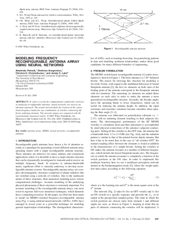 Pdf Modeling Frequency Reconfigurable Antenna Array Using Neural Networks