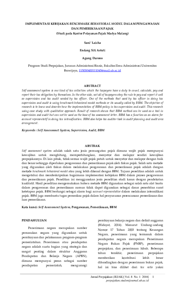 (PDF) IMPLEMENTASI KEBIJAKAN BENCHMARK BEHAVIORAL MODEL DALAM PENGAWASAN