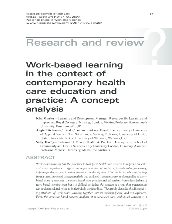 (PDF) Work-based learning in the context of contemporary health care ...