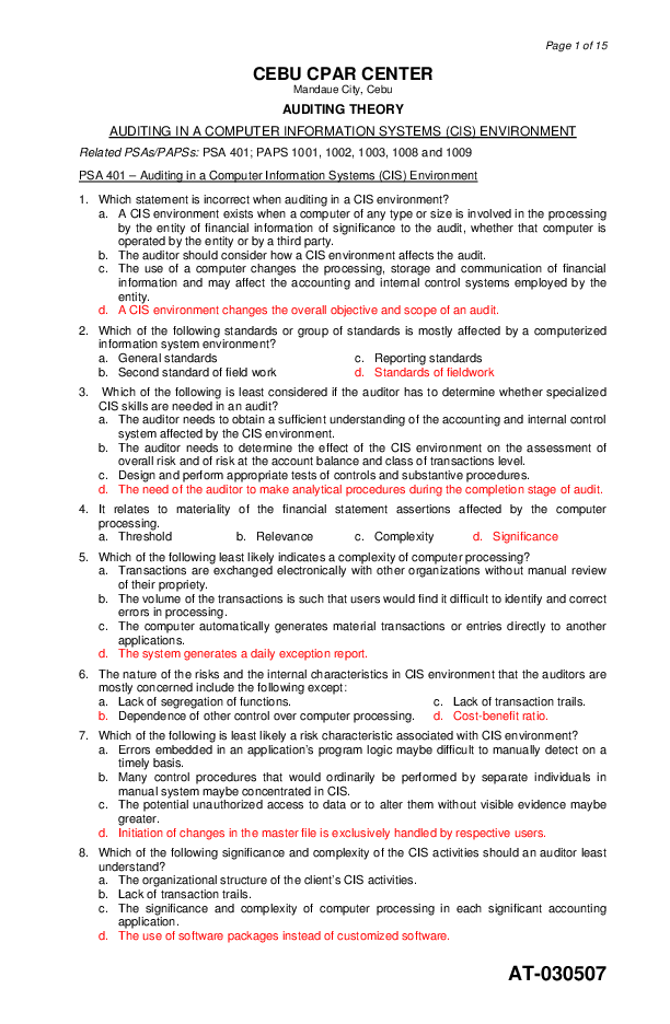 Pdf Auditing Theory Auditing In A Computer Information Systems Cis Environment