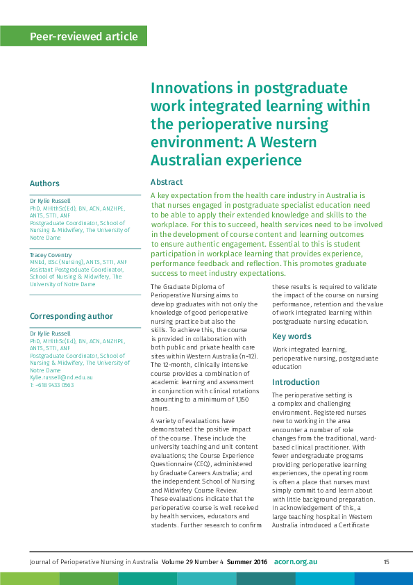 (PDF) Innovations in postgraduate work integrated learning within the ...