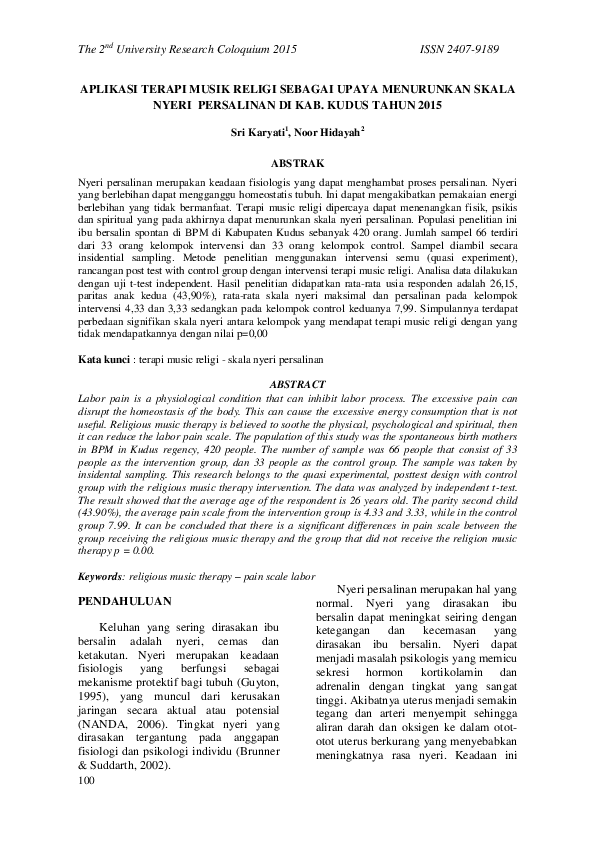 (PDF) APLIKASI TERAPI MUSIK RELIGI SEBAGAI UPAYA MENURUNKAN SKALA NYERI ...