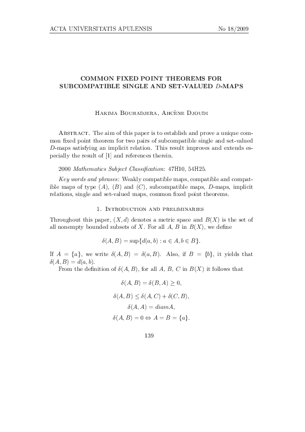 Pdf Common Fixed Point Theorems For Sub Compatible And Sub Sequentially Continuous Maps In 2