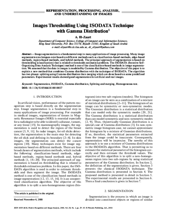(PDF) Images thresholding using ISODATA technique with gamma distribution