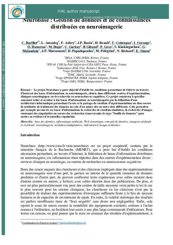 (PDF) Neurobase: gestion de données et de connaissances distribuées en ...