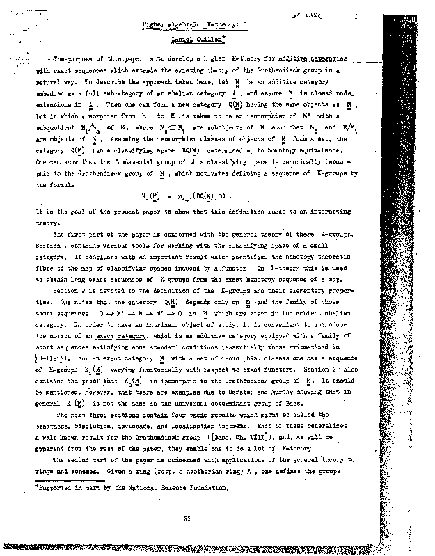 Pdf Higher Algebraic K Theory I