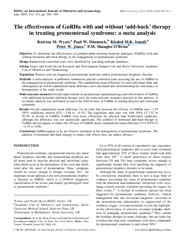 (PDF) The effectiveness of GnRHa with and without 'add-back' therapy in ...