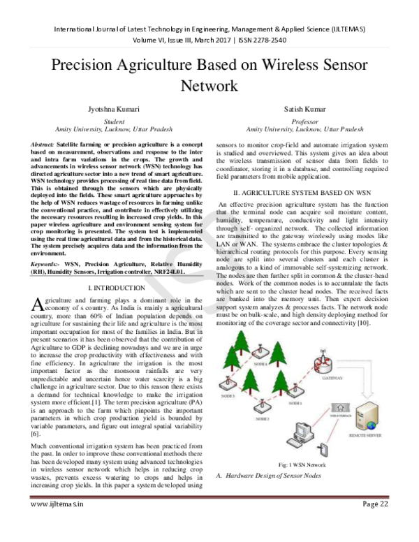 Pdf Precision Agriculture Based On Wireless Sensor Network