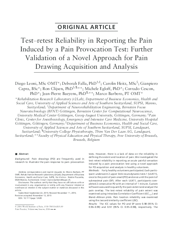 (PDF) Test–retest Reliability in Reporting the Pain Induced by a Pain ...