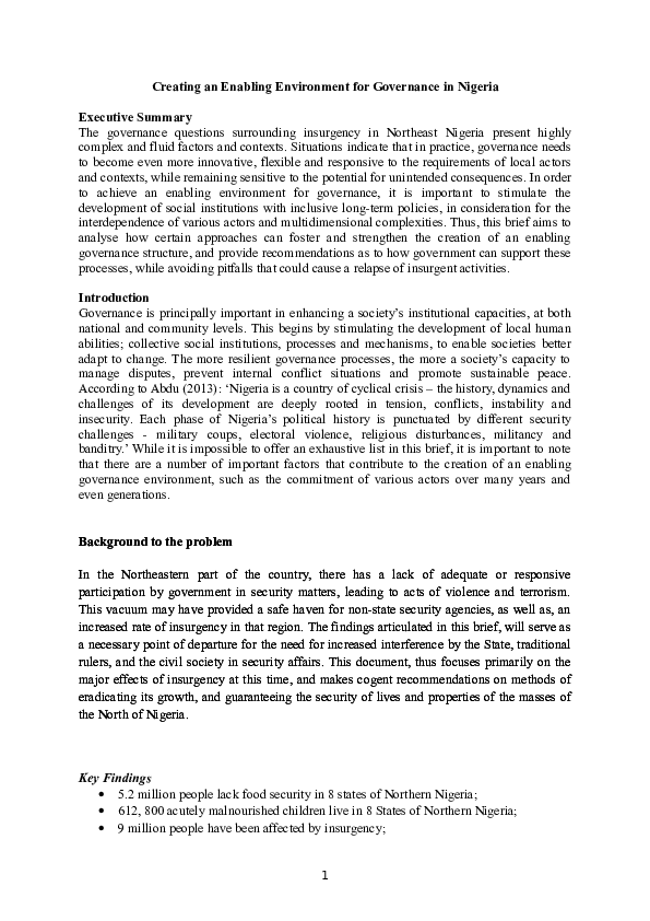 (DOC) Policy Brief for Creating an Enabling Environment for Governance ...