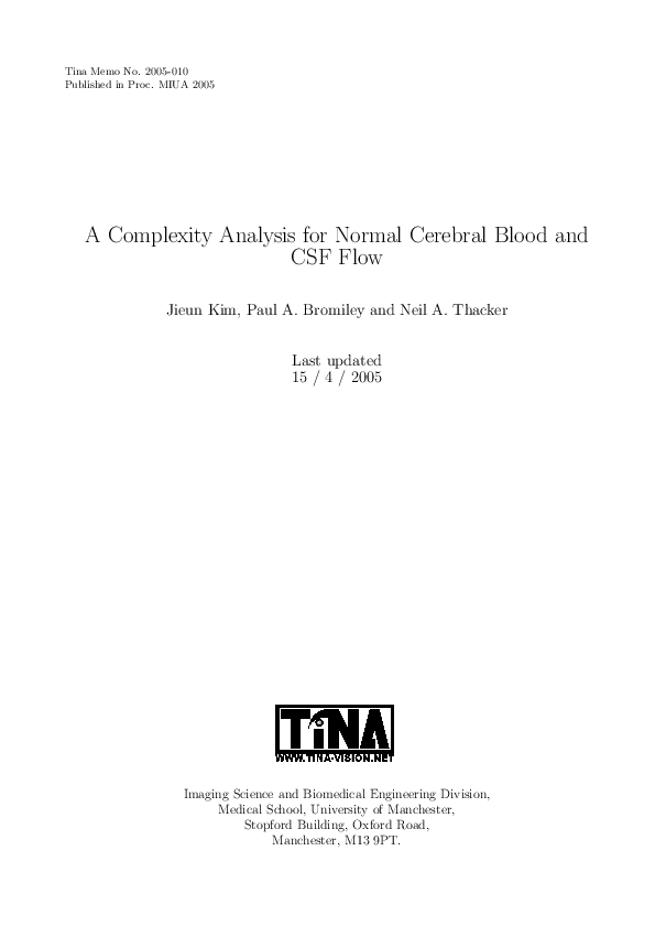 (PDF) A Complexity Analysis for Normal Cerebral Blood and CSF Flow