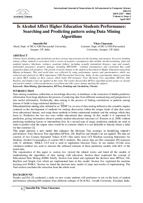(PDF) Is Alcohol Affect Higher Education Students Performance: Searching and Predicting pattern ...