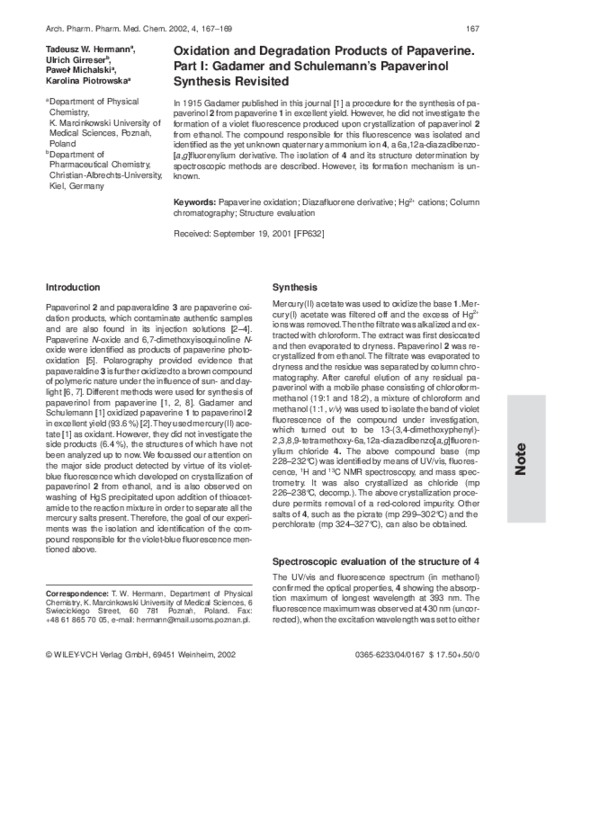 (PDF) Oxidation and Degradation Products of Papaverine. Part I: Gadamer ...
