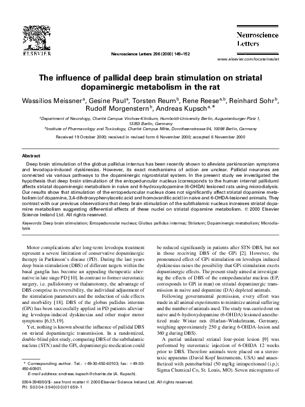 (PDF) The influence of pallidal deep brain stimulation on striatal ...