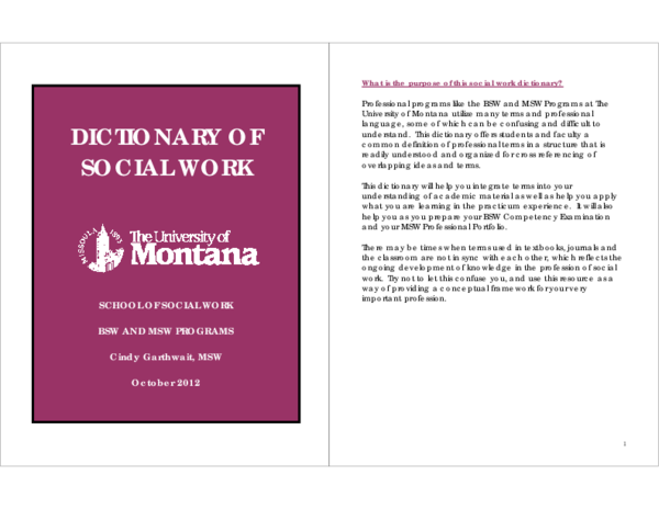 (PDF) DICTIONARY OF SOCIAL WORK SCHOOL OF SOCIAL WORK BSW AND MSW PROGRAMS