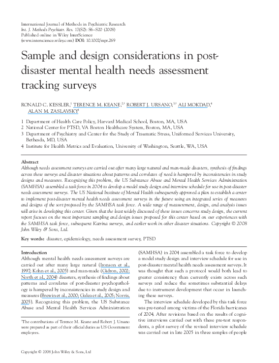 (PDF) Sample and design considerations in post-disaster mental health ...